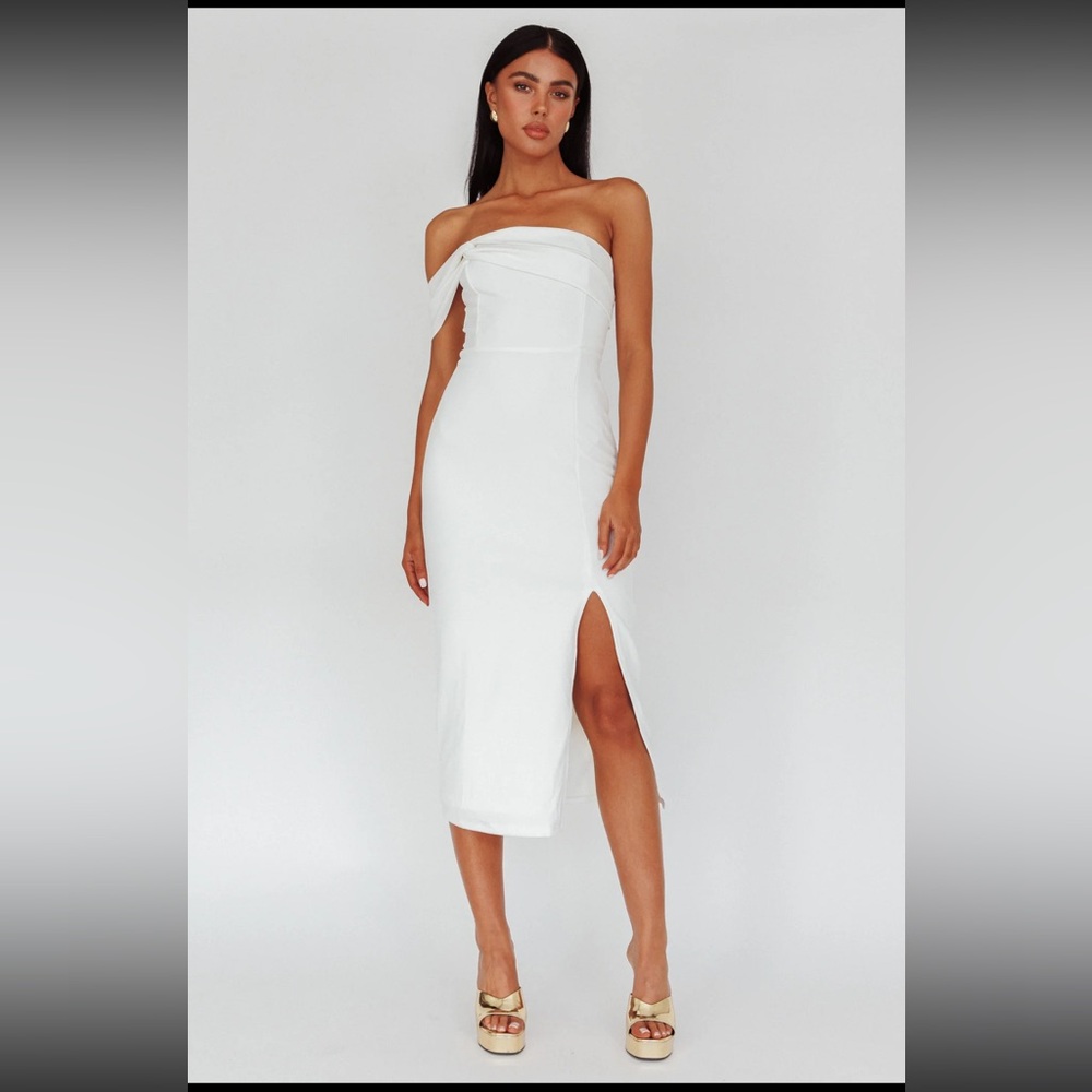 First Impressions One Shoulder Midi Dress White - Gem